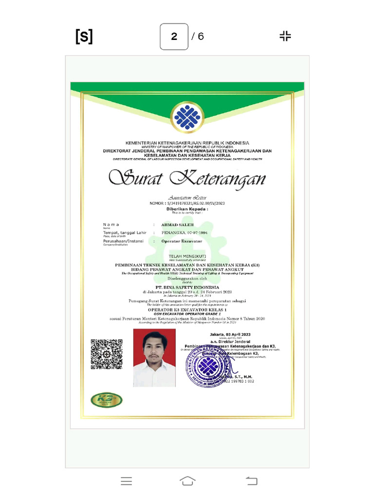Contoh Sertifikat Sio | PDF