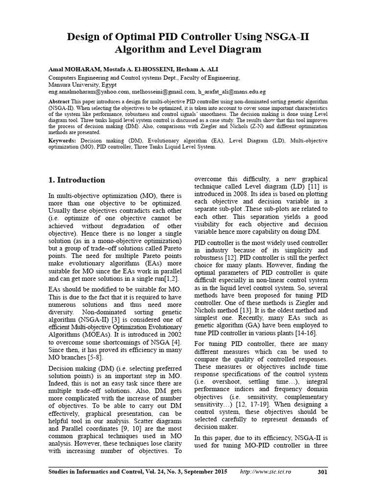 Optimal PID Controller Design Using NSGA-II | PDF | Norm (Mathematics ...