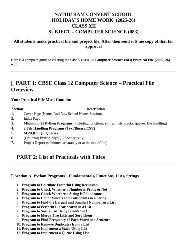 Class 12 Computer Science Practical Guide | PDF | Computer File ...