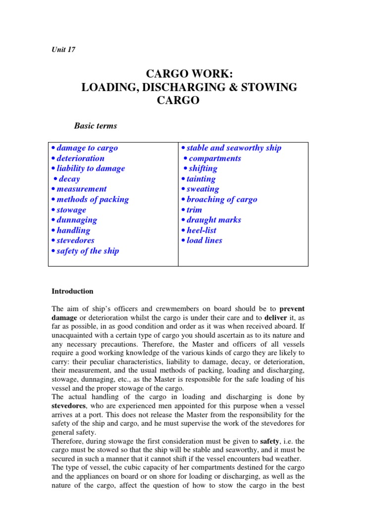 Loading, Discharging, and Stowing Cargo: Understanding Cargo ...