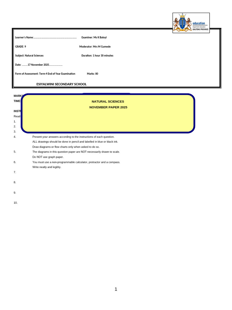ns grade 9 final exam 2025_061554 | PDF | Rock (Geology) | Force