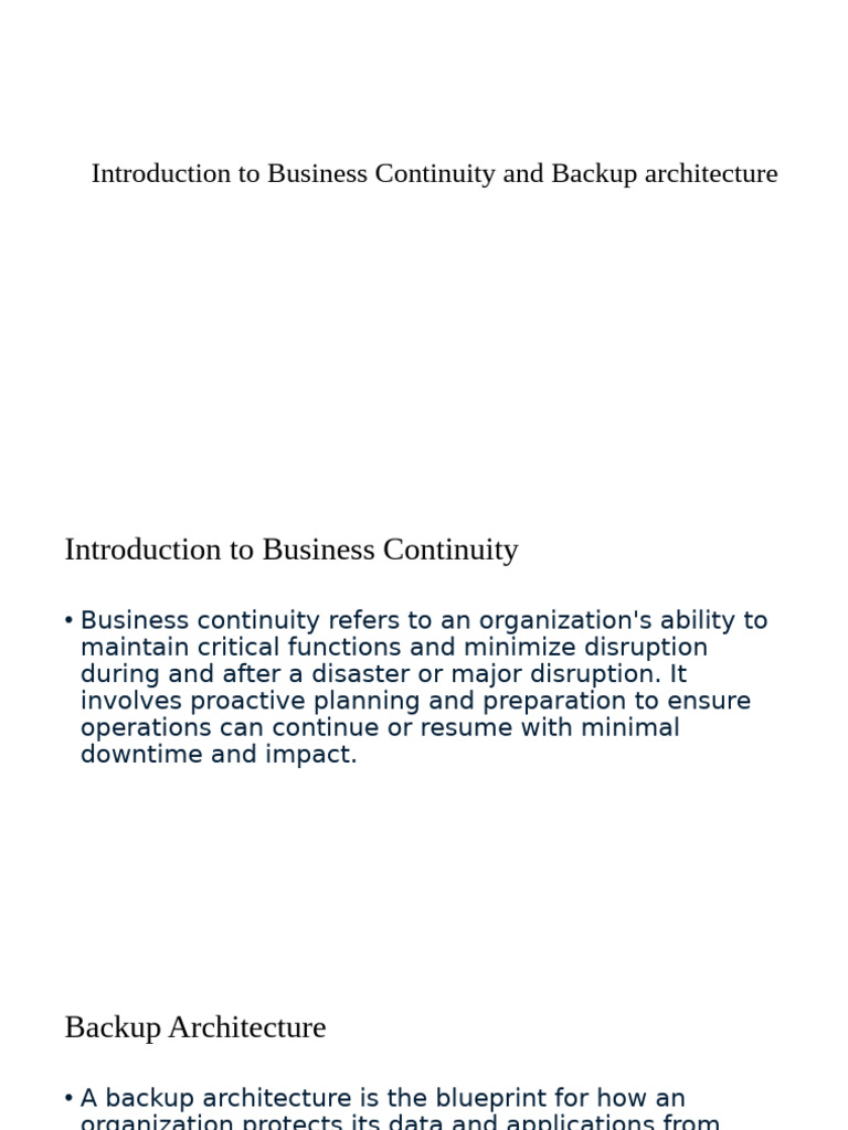 Introduction To Business Continuity and Backup Architecture | PDF