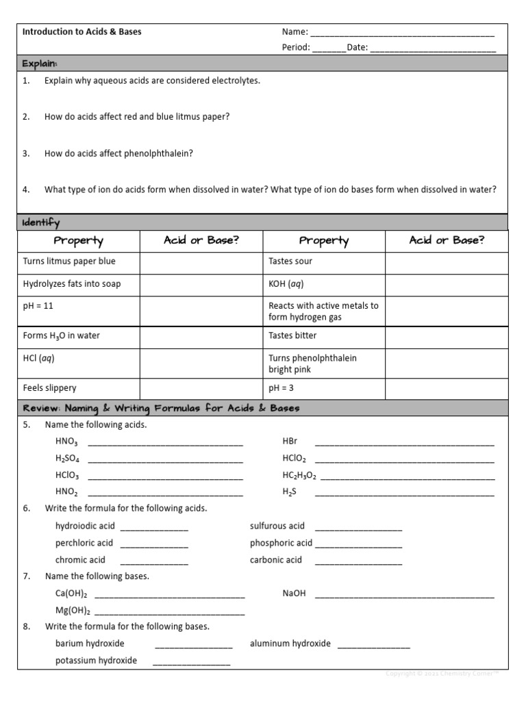 5-Acid base worksheet | PDF | Acid | Hydroxide