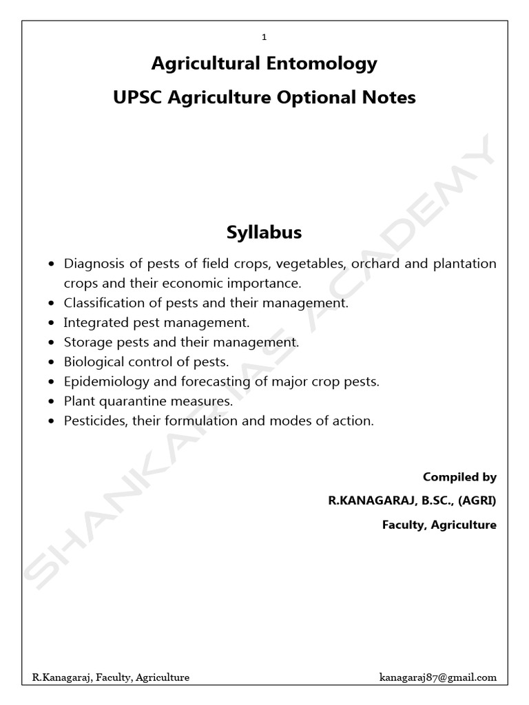 UPSC Agriculture Entomology Notes | PDF | Insects | Pest (Organism)