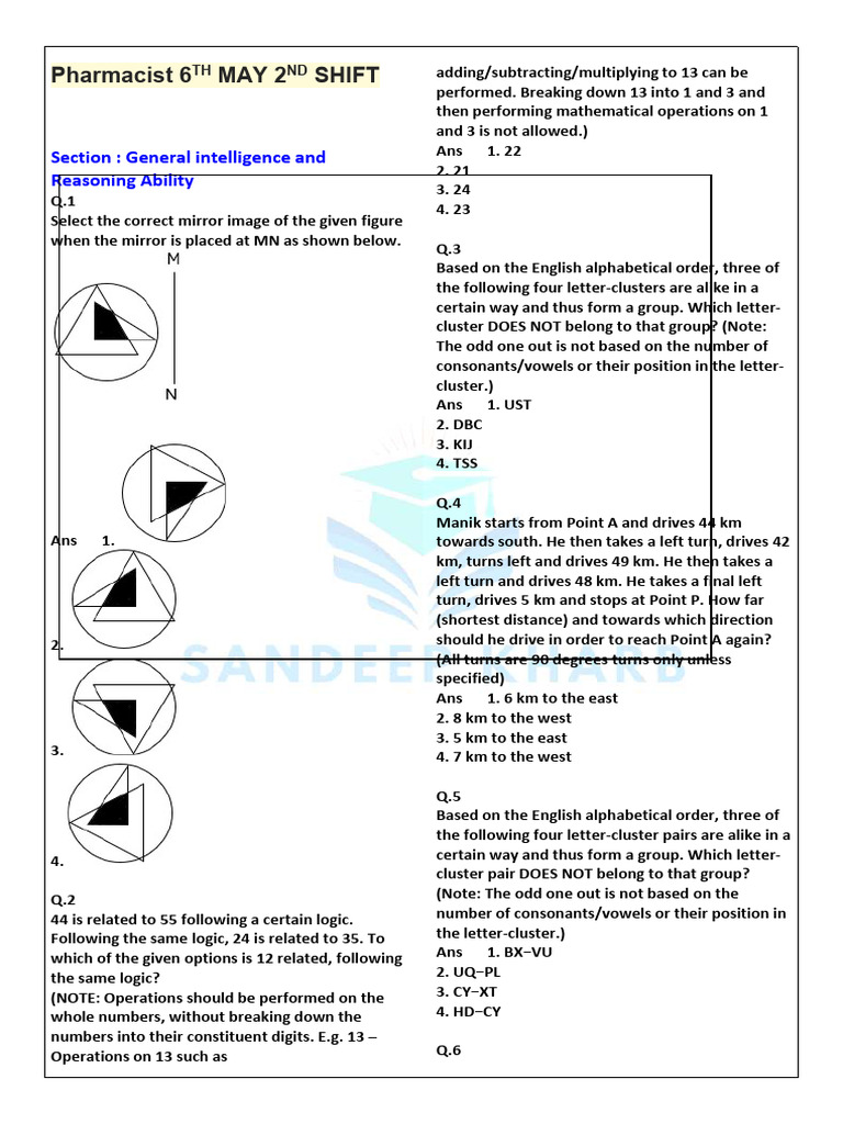 General Intelligence and Reasoning Test Questions | PDF | Area
