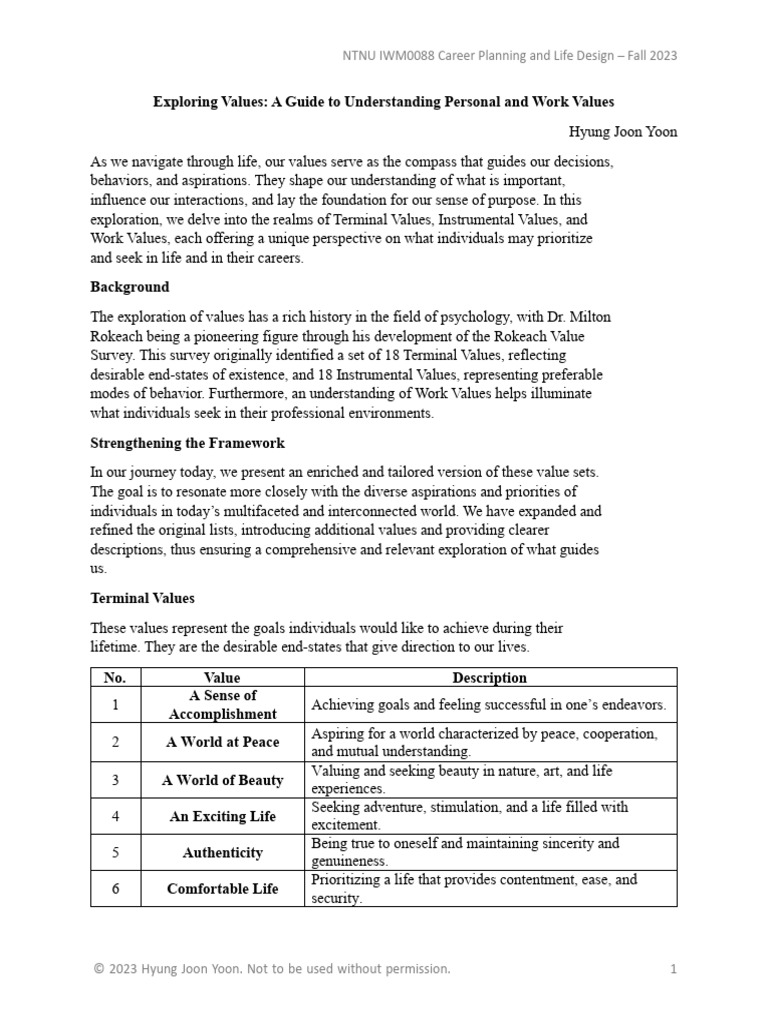 Understanding Personal and Work Values | PDF | Well Being | Value (Ethics)
