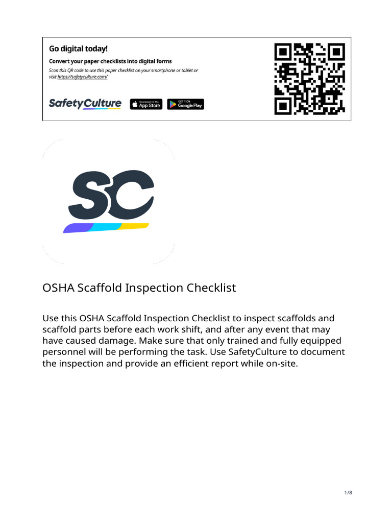 OSHA Scaffold Inspection Checklist | PDF | Scaffolding
