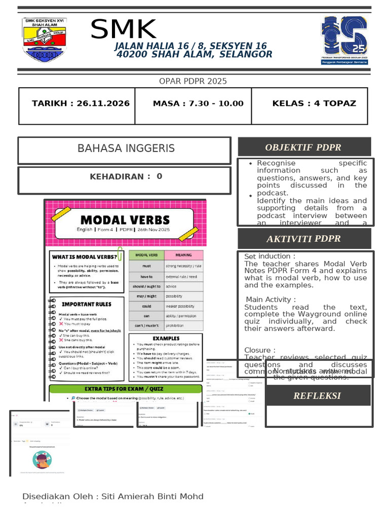 Modal Verbs Lesson Plan for PDPR 2025 | PDF