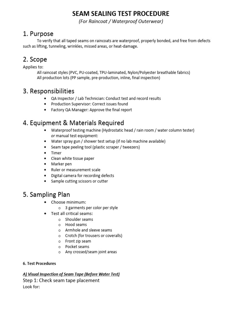Seam Sealing Test for Waterproof Outerwear | PDF | Seam (Sewing) | Water