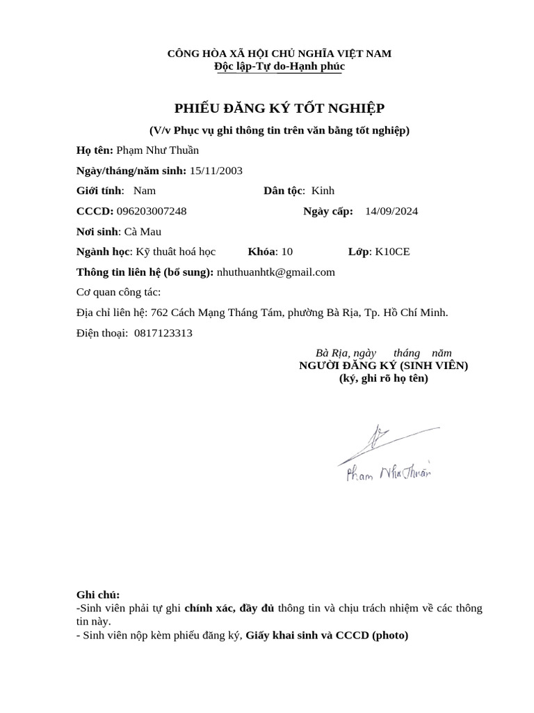 Phieu Dang Ky Thong Tin | PDF