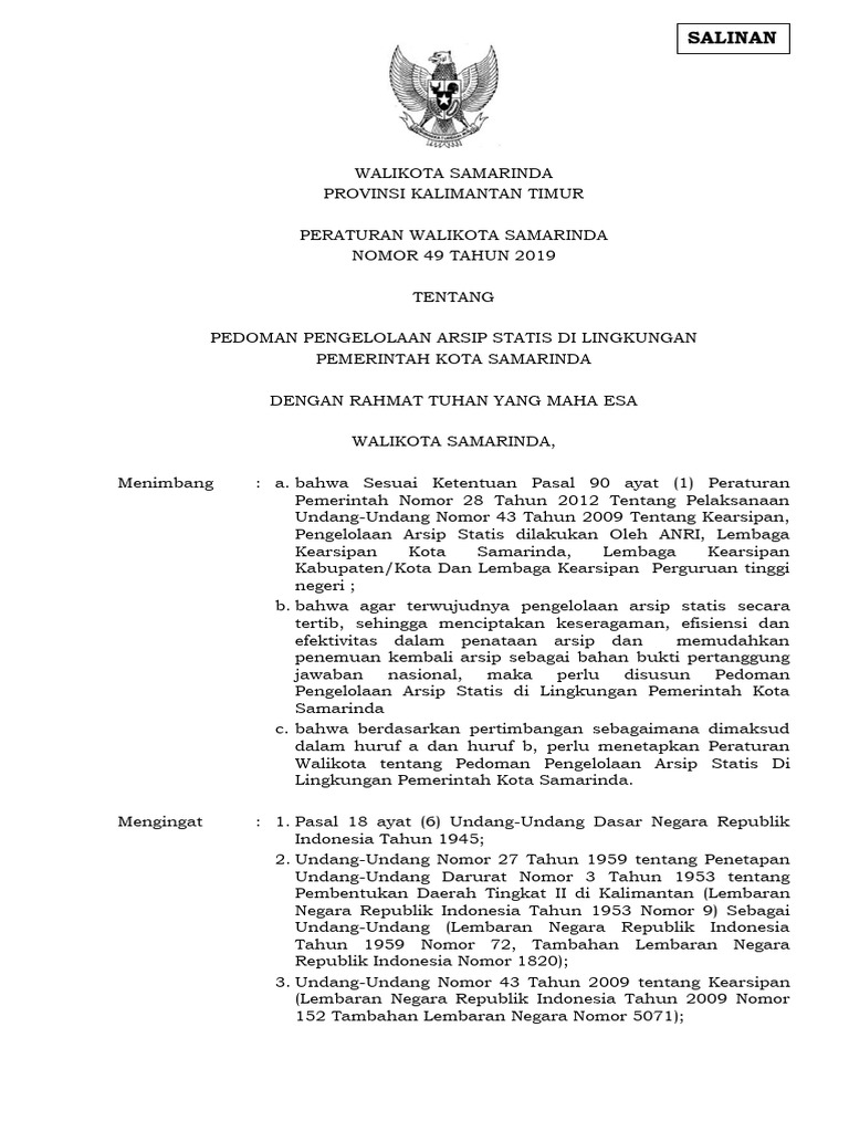 Pedoman Pengelolaan Arsip Statis Samarinda | PDF