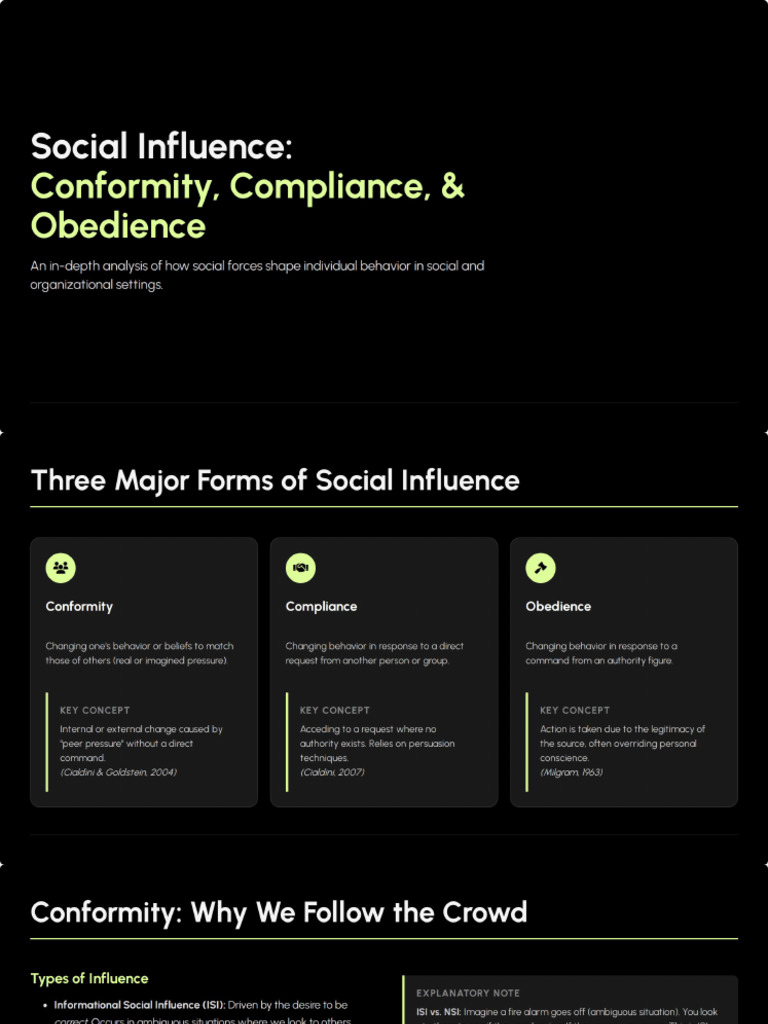 Social Influence - Conformity, Compliance, and Obedience | PDF
