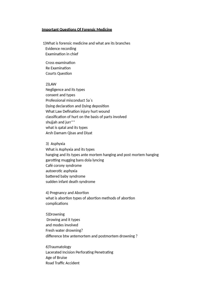 Forensic Medicine: Key Concepts & Questions | PDF | Autopsy | Forensic ...