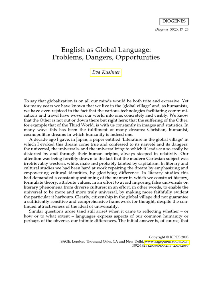 English as a Global Language: Impact and Insights | PDF | Human ...