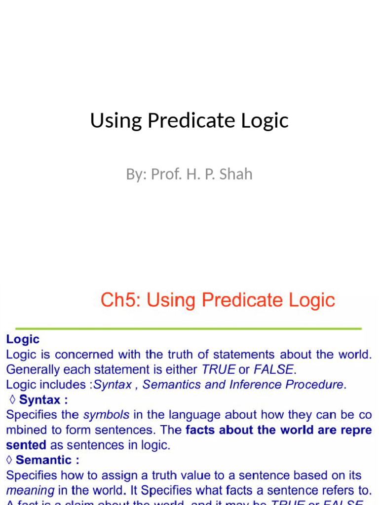 UNIT3-3. Using Predicate Logic | PDF