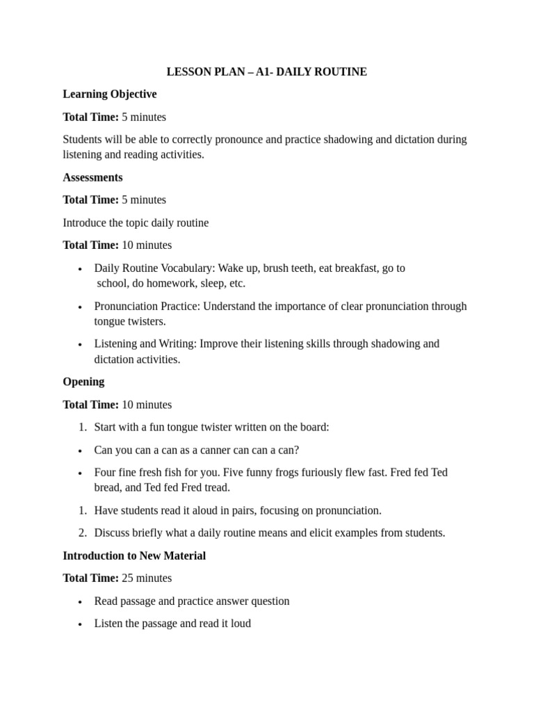 Lesson Plan a1.16.11.25 | PDF | Lunch | Lesson Plan