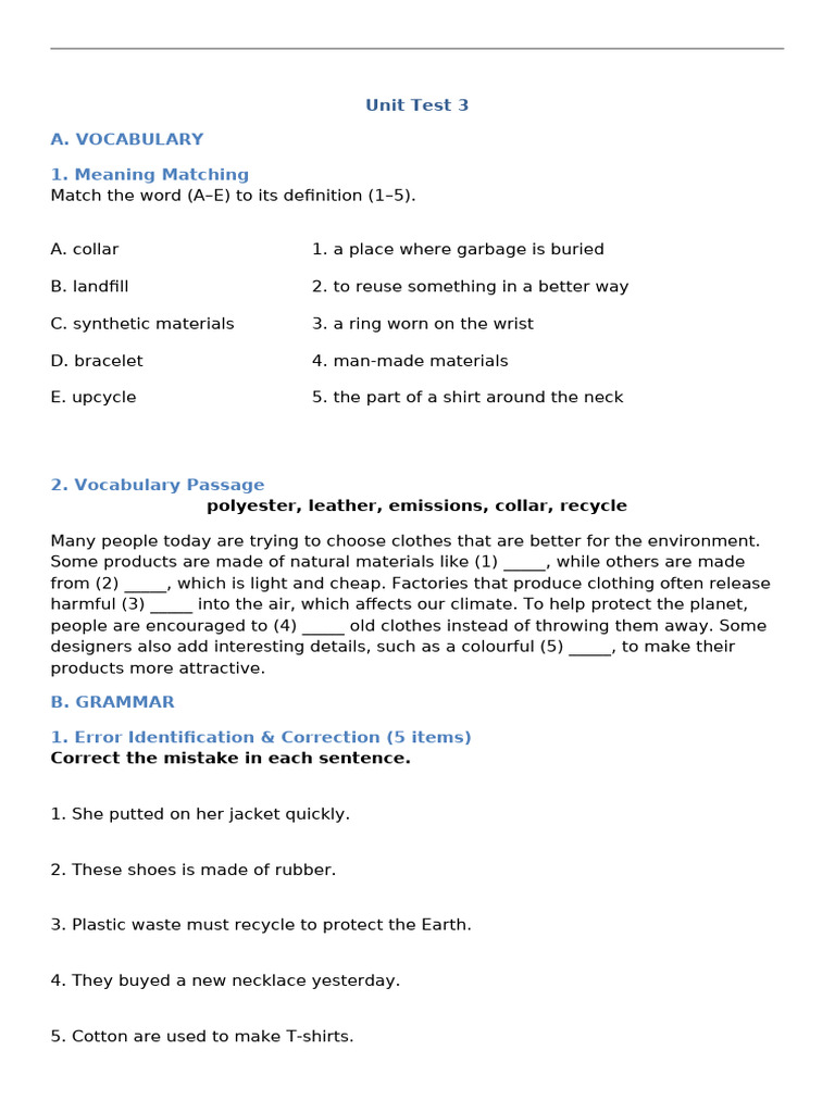 Fast Fashion Environmental Impact Unit Test | PDF | Clothing | Textiles