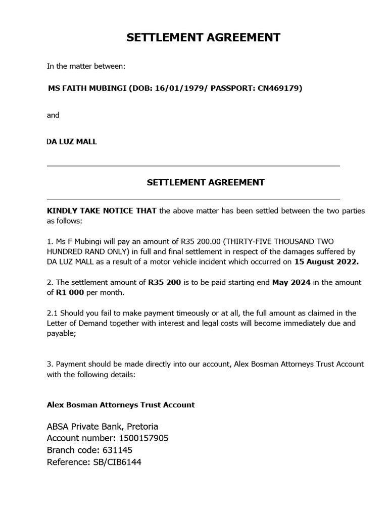 Settlement Agreement CIB6144 | PDF