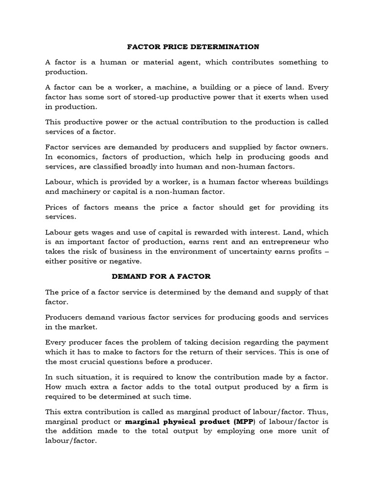 Factor Price Determination Explained | PDF | Labour Economics | Supply ...
