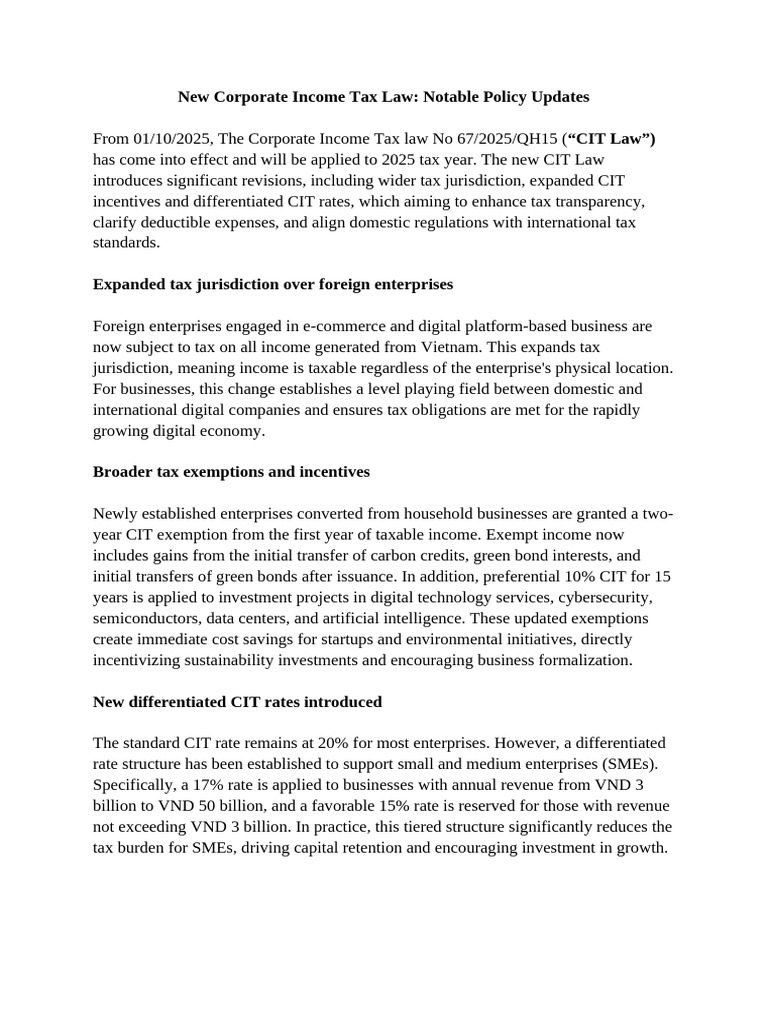 New Corporate Income Tax Law_ Notable Policy Updates | PDF | Taxes ...