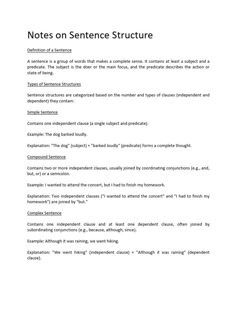 Notes On Sentence Structure | PDF | Sentence (Linguistics) | Clause