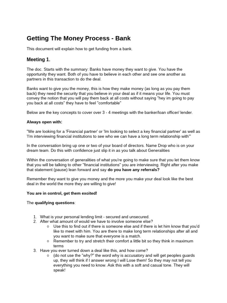 Getting The Money Process - Bank | PDF | Loans | Banks