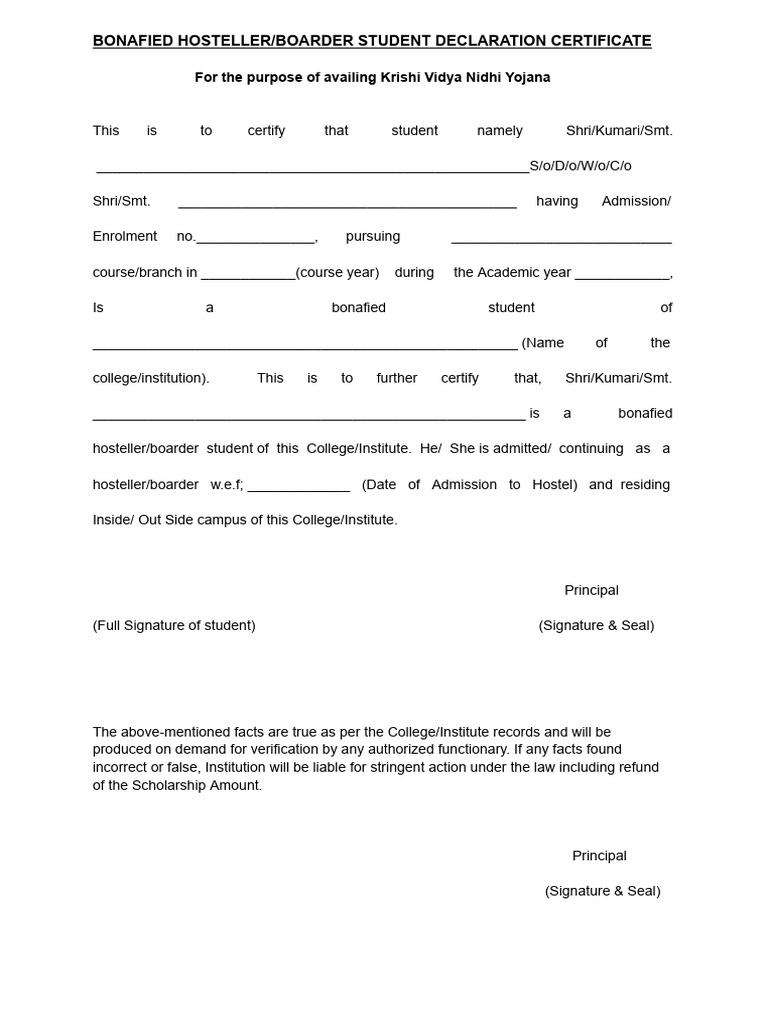 Hosteller Bonafide Certificate | PDF