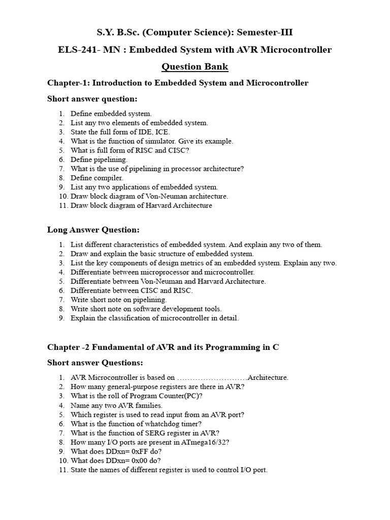 AVR Question Bank | PDF | Embedded System | Microcontroller