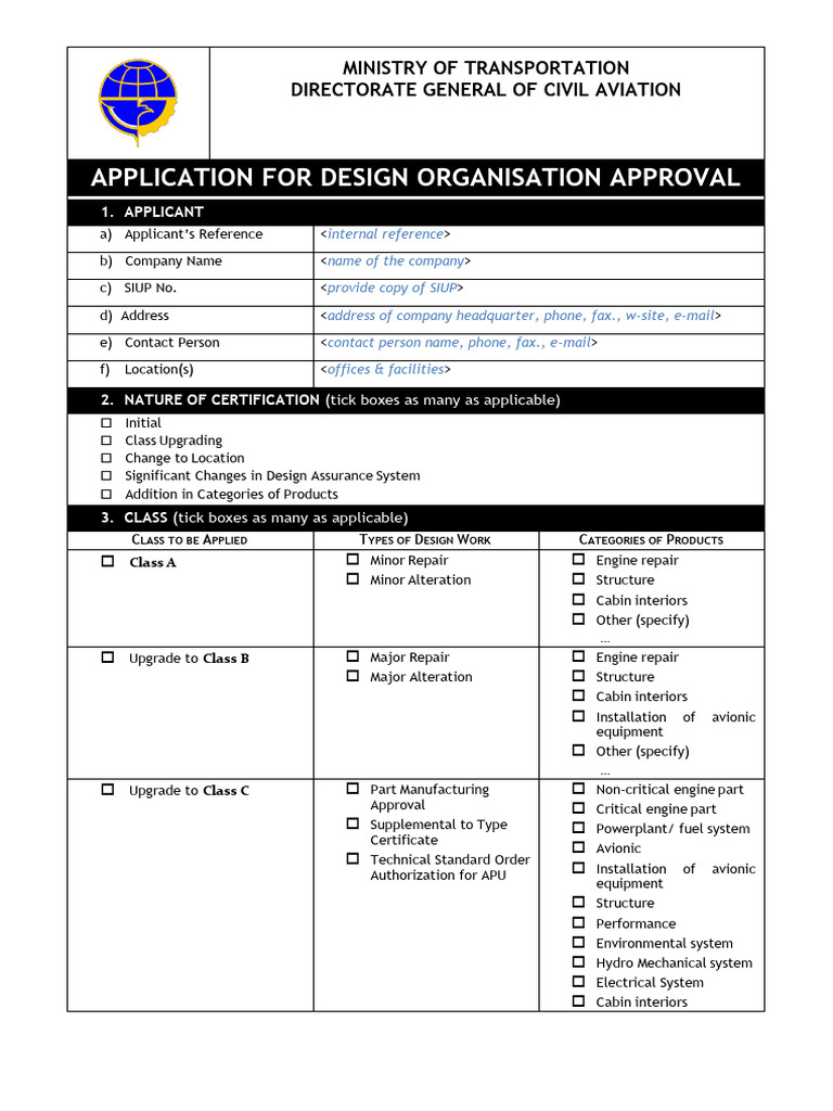 DGCA Form 21-101 Application For DOA - Oct 2017 | PDF | Aviation | Aircraft