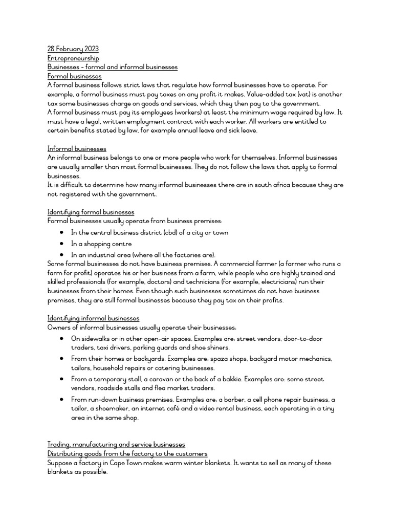 Formal vs Informal Businesses Explained | PDF | Business | Employment