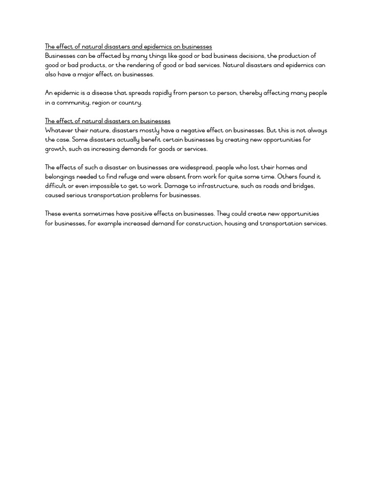 The Effect of Natural Disasters and Epidemics on Businesses | PDF
