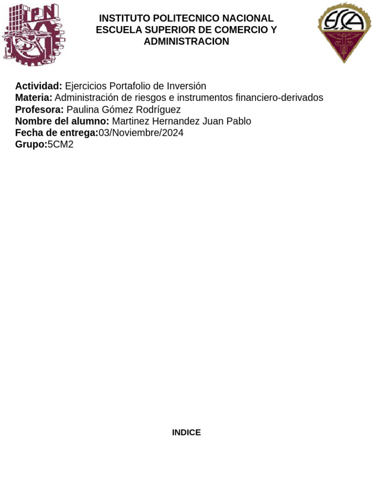 Ejercicios Portafolio de Inversión_MHJP_5CM2 | PDF | Portafolio ...