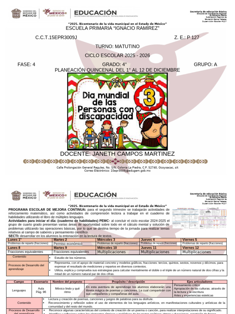 Planeación Quincenal 4° Grado 2025-2026 | PDF | Ritmo | Aprendizaje