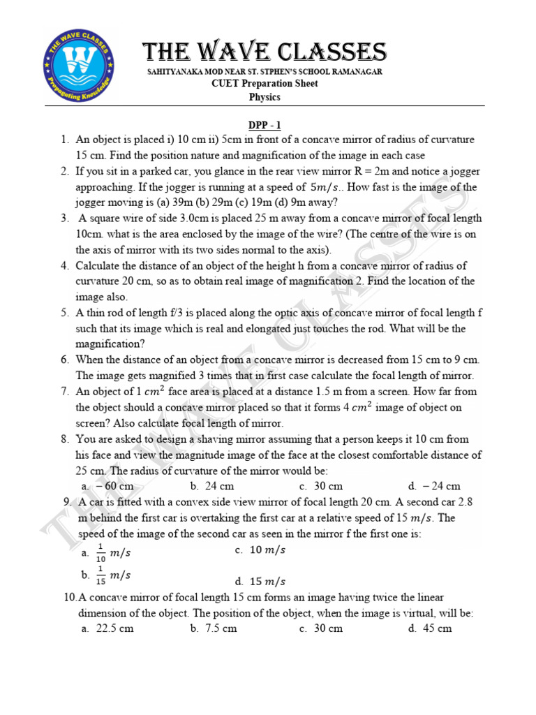 Physics DPP - 1 | PDF | Electromagnetic Radiation | Light