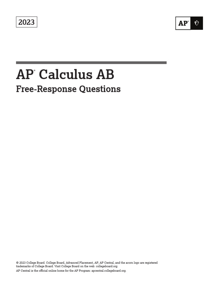 AP Calculus AB 2023 Free-Response Questions | PDF | Calculus | Derivative
