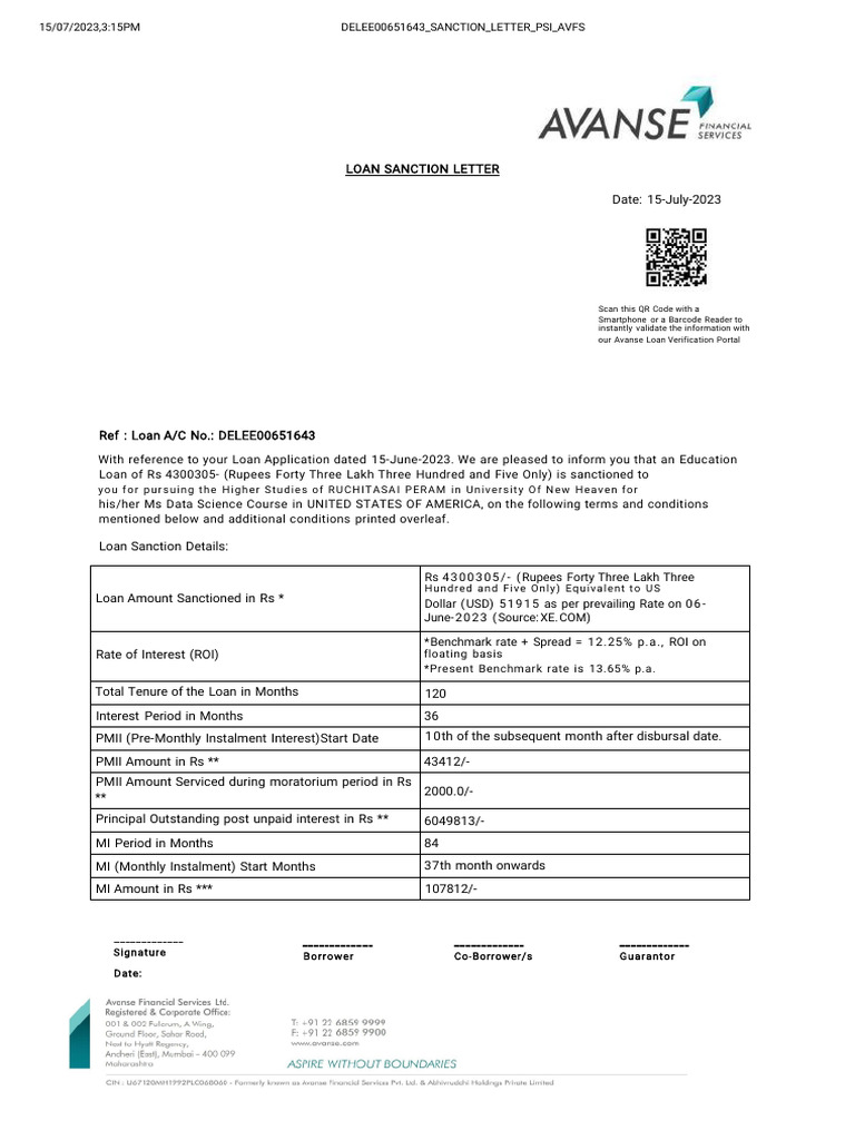 Education Loan Sanction Letter | PDF | Loans | Mortgages