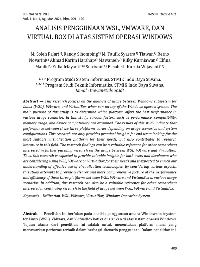 Analisis Penggunaan WSL, Vmware, Dan Virtual Box Di Atas Sistem Operasi Windows | PDF