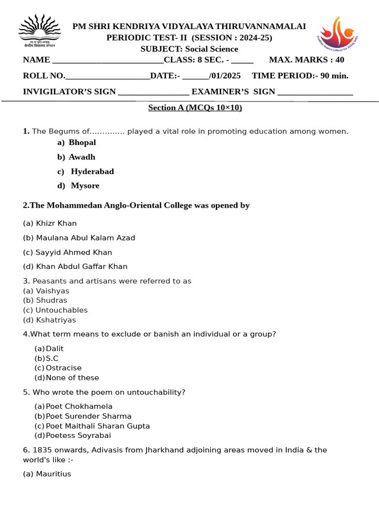 2nd Set of Class 8 SST Paper PT 2 | PDF
