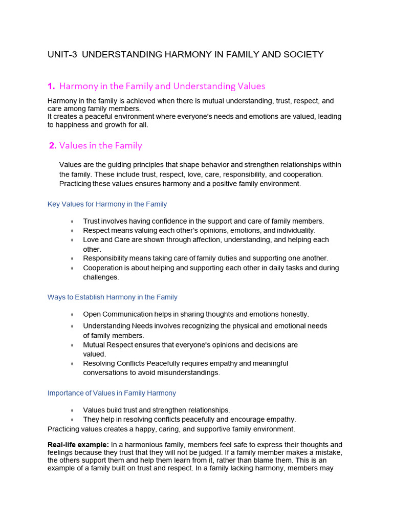 Family Harmony and Core Values Guide | PDF | Value (Ethics) | Intention