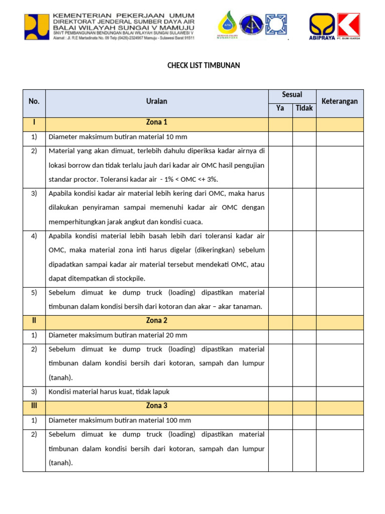 Checklist Material Timbunan Proyek | PDF