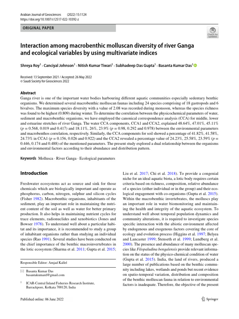1461 Interaction Among Macrobenthic Molluscan Diversity | PDF ...