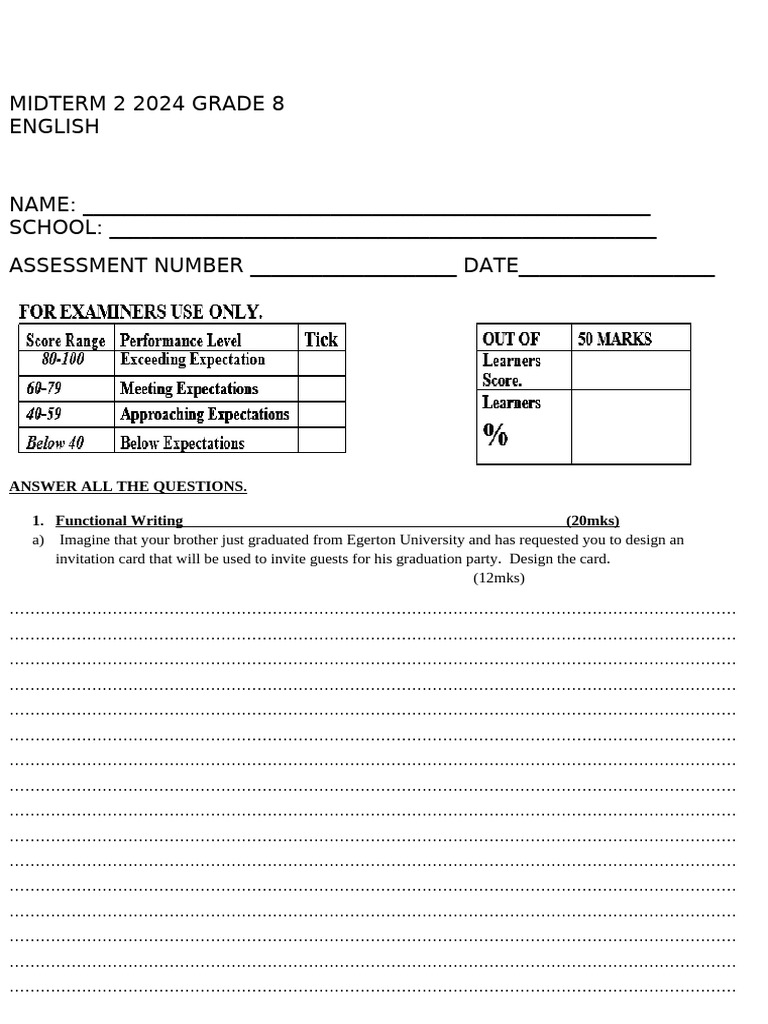 Grade 8 English Midterm Exam 2024 | PDF | Syntax | Linguistics