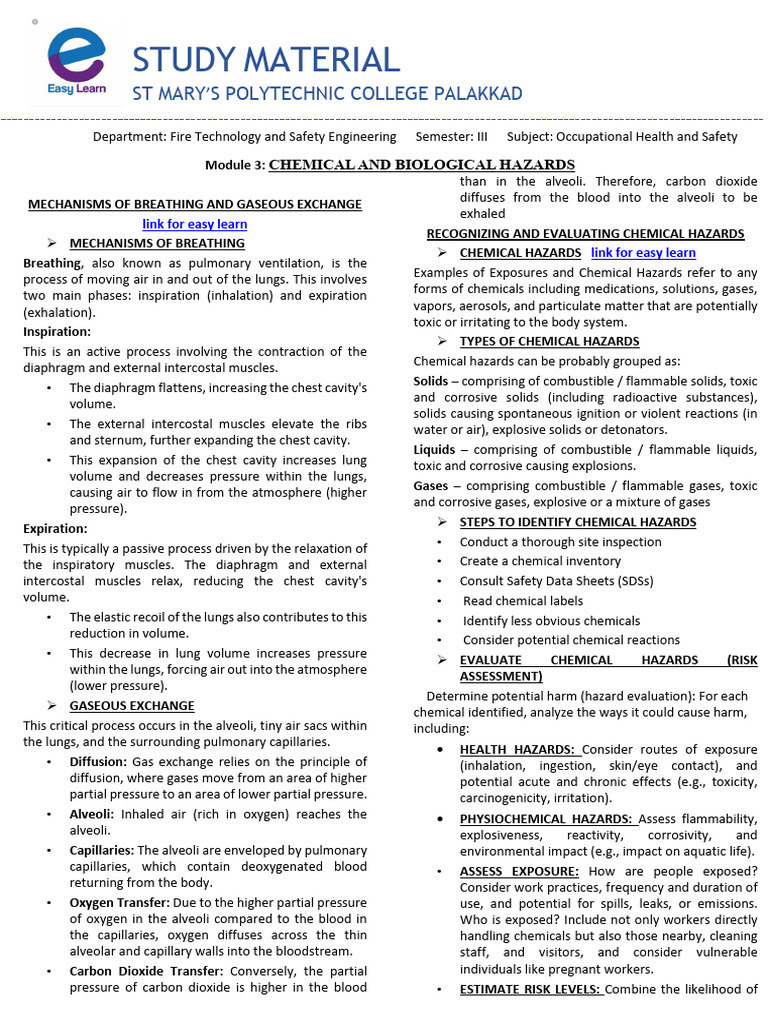 Easy Learn Notes-Occupational Health and Safety-Module 3 | PDF ...