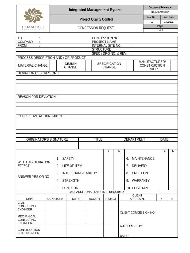 29.16 IIPL-IMS-CM-3305C Concession Request Form REV 01 | PDF | Chess ...