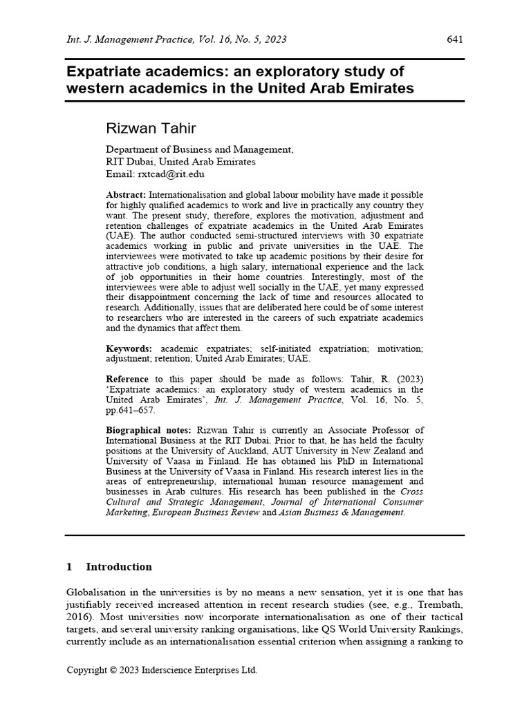Article - Expatriate Academics - An Exploratory Study of Western ...