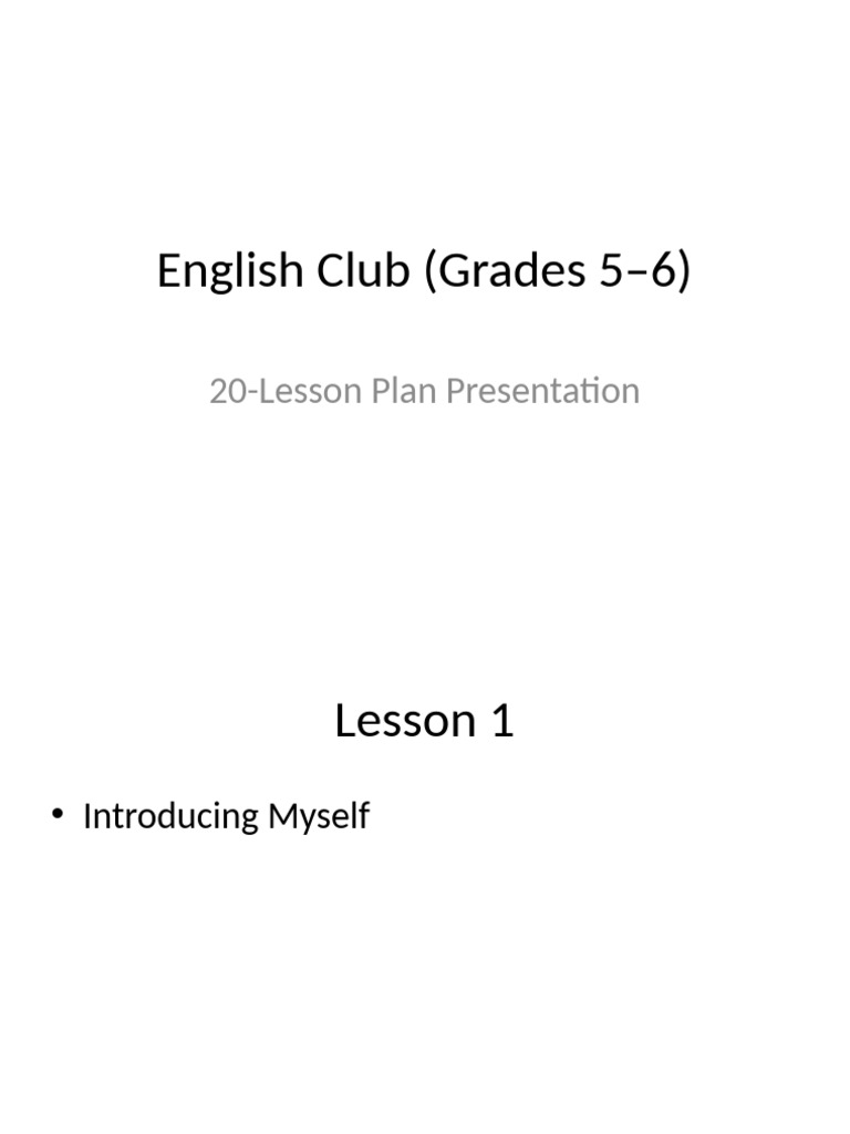 English Club Lesson Plans for Grades 5-6 | PDF