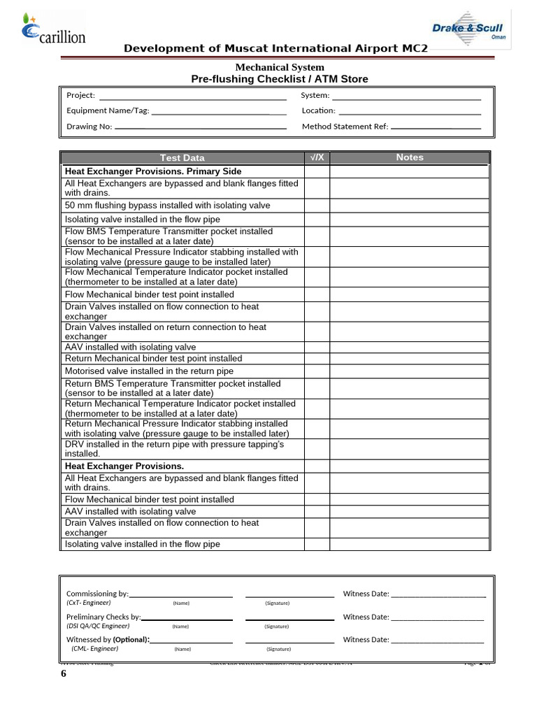 Muscat Airport Mechanical System Checklist | PDF | Pump | Valve