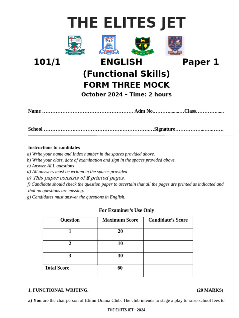 Functional Skills Mock Exam Paper 2024 | PDF