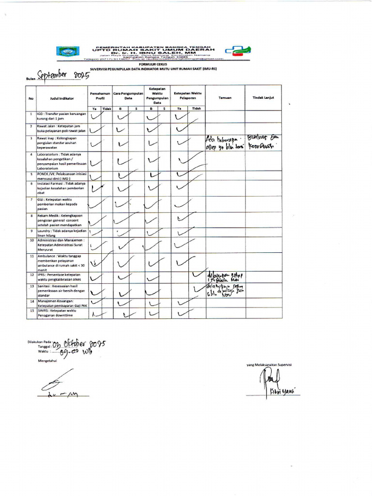 Form Ceklis Hasil Proses Dari Pemilihan Indikator 2025 | PDF