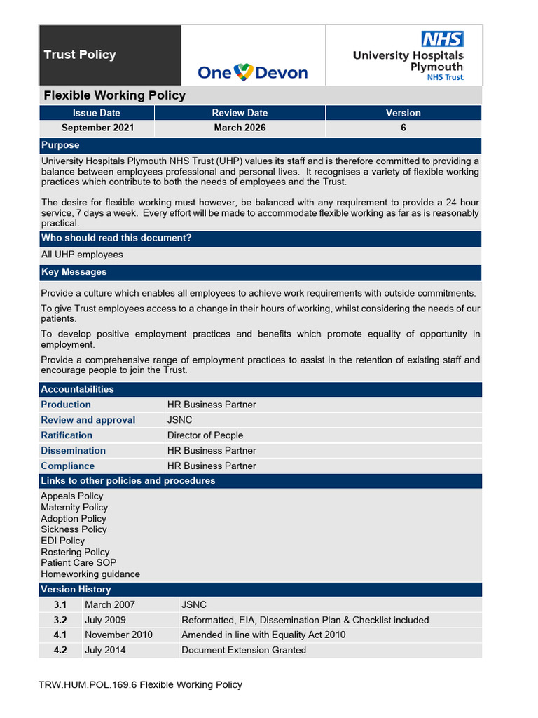 UHP Flexible Working Policy Overview | PDF | Ratification | Employment